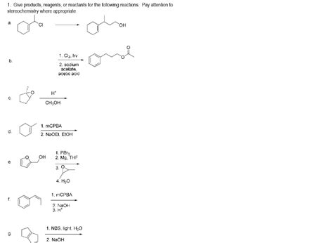 solved give products reagents or reactants tor the