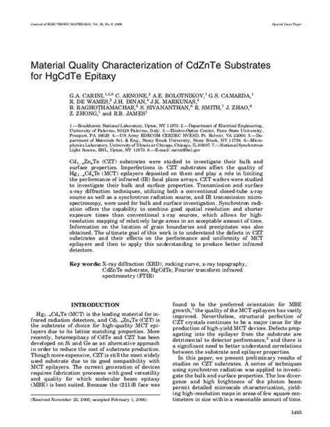 Pdf Material Quality Characterization Of Cdznte Substrates For Hgcdte Epitaxy