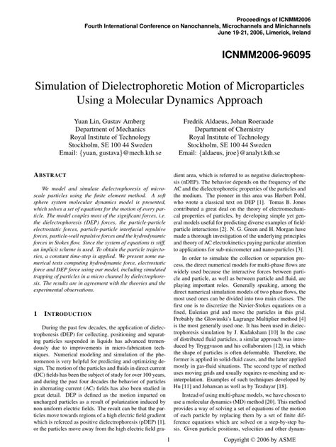 Pdf Simulation Of Dielectrophoretic Motion Of Microparticles Using A Molecular Dynamics Approach