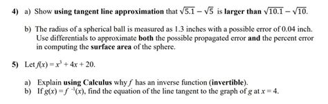 Solved 4 A Show Using Tangent Line Approximation That V5 1