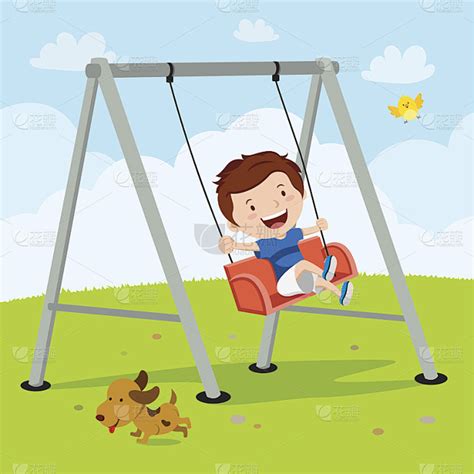 小男孩在荡秋千