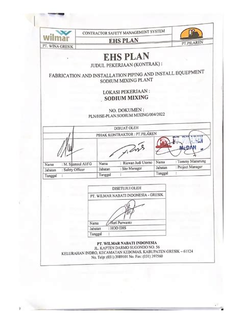 Ehs Plant Fix Sodium Mixing Pdf Teknologi And Rekayasa