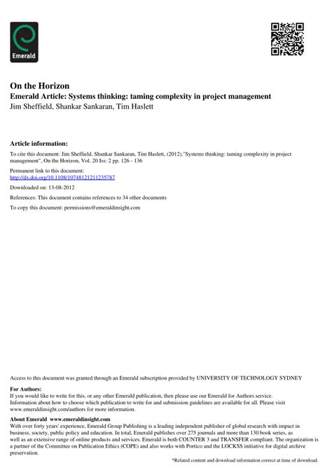 pdf systems thinking taming complexity in project management