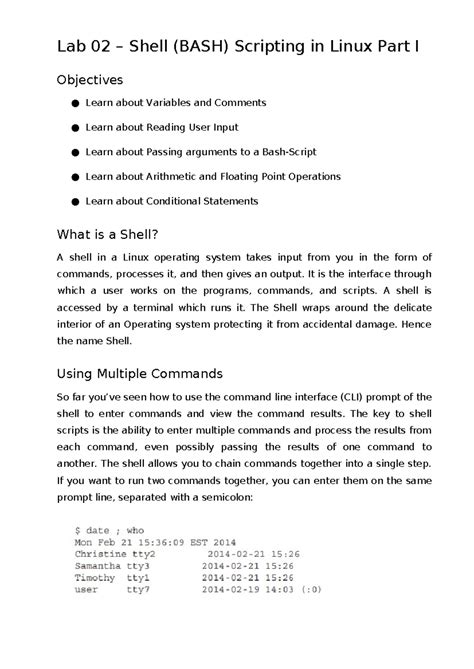 Bash Script Oslab Os Lectures Lab 02 Shell Bash Scripting In Linux Part I Objectives
