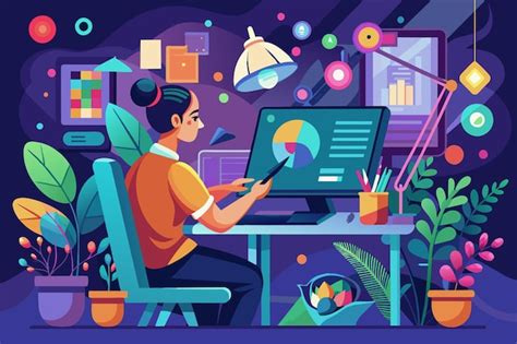 Premium Vector Girl Digital Artist Graphic Designer Creating Artwork