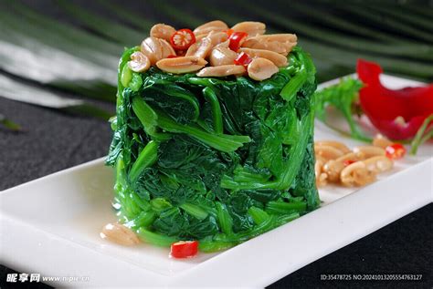 果仁菠菜摄影图 传统美食 餐饮美食 摄影图库 昵图网