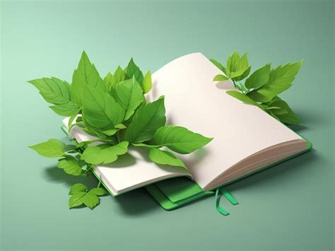premium photo fresh spring green leaves with blank notebook diary