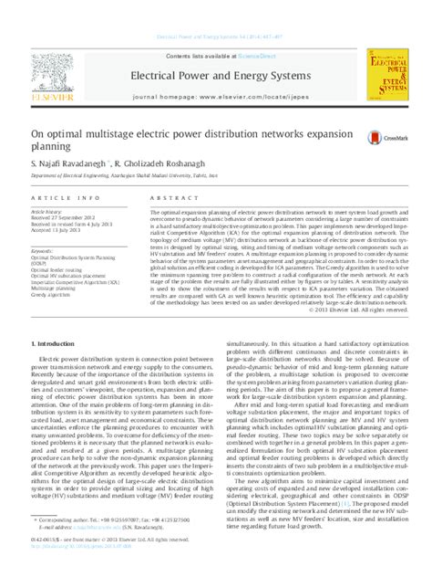 Pdf On Optimal Multistage Electric Power Distribution Networks Expansion Planning