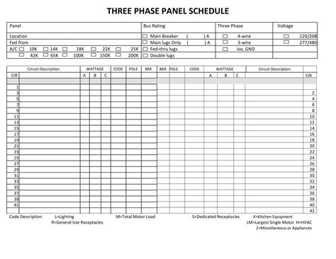 Free Printable Panel Schedule Templates [pdf Excel] Sample