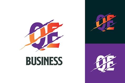 스크래치 효과와 오렌지 보라색 그라데이션 Qe 문자 템플릿 로고 디자인 갈고리 발톱에 대한 스톡 벡터 아트 및 기타 이미지