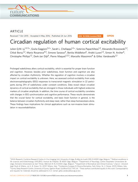 Pdf Circadian Regulation Of Human Cortical Excitability