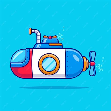 Submarino En Dibujos Animados Bajo El Agua Vector Icono Ilustración
