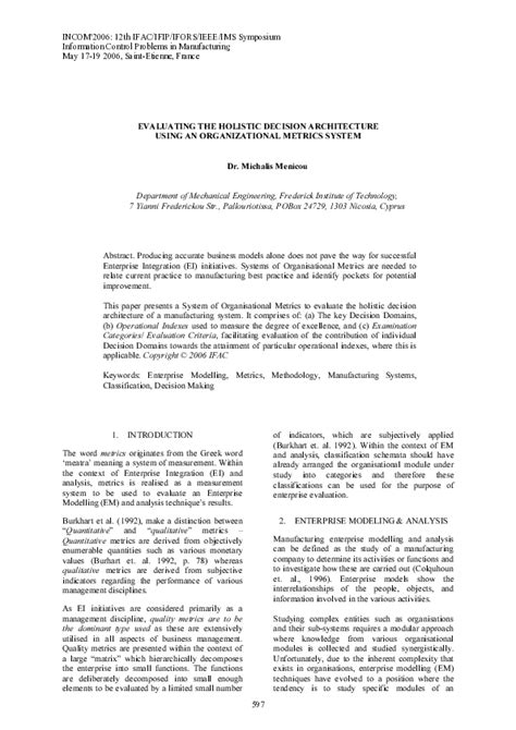 Pdf Evaluating The Holistic Decision Architecture Using An Organizational Metrics System