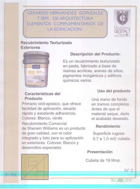 Elementos Complementarios De La Edificacion 2015 Ficha De Pasta