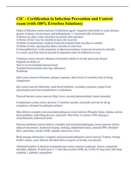 Cic Certification In Infection Prevention And Control Exam With 100