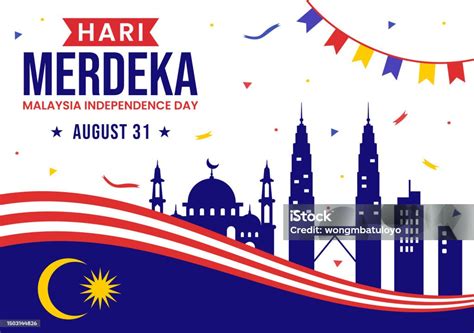 말레이시아 독립 기념일 벡터 일러스트레이션 8월 31일 공휴일 플랫 만화 손으로 그린 배경 템플릿에 깃발을 흔들고 있다 벡터에 대한 스톡 벡터 아트 및 기타 이미지 Istock