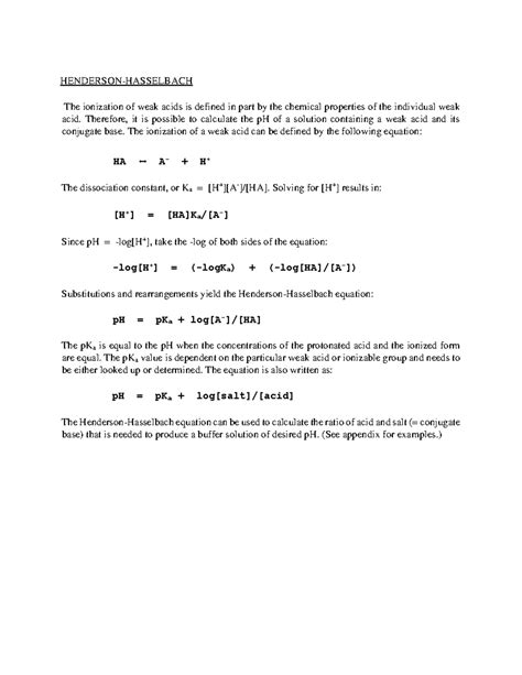Henderson Hasselbach Henderson Hasselbach The Ionization Of Weak