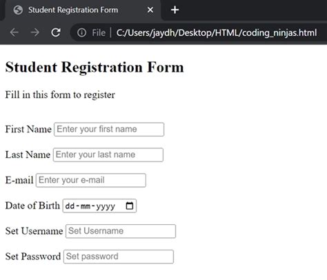 Student Registration Form In Html Naukri Code