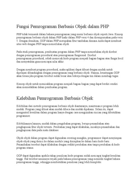 Fungsi Pemrograman Berbasis Objek Dalam Php Pdf