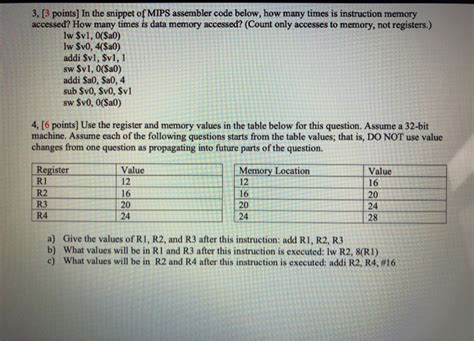 Solved Points In The Snippet Of Mips Assembler Code Chegg