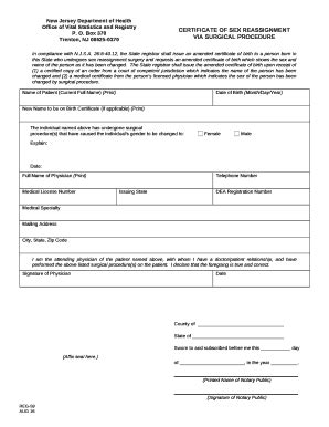 CERTIFICATE OF SEX REASSIGNMENT Doc Template PdfFiller