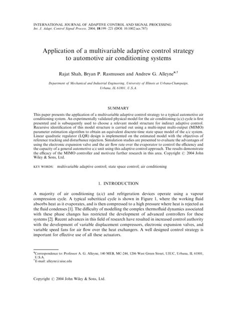 Adaptive Control Signal 2004 Shah Application Of A Multivariable