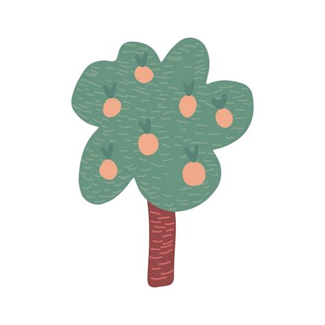 Handgezeichneter Obstbaum Isoliert Auf Weißem Hintergrund Cartoon Apfelbaum Premium Vektor