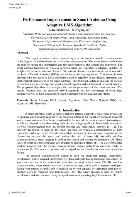 Pdf Performance Improvement In Smart Antenna Using Adapative Lms Algorithm