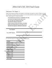 Fall CSE SampleF Fall CSE Final Exam Total Points Pages This Booklet