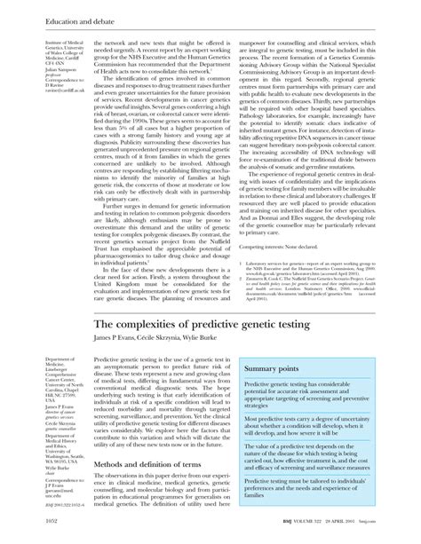 Pdf The Complexities Of Predictive Genetic Testing