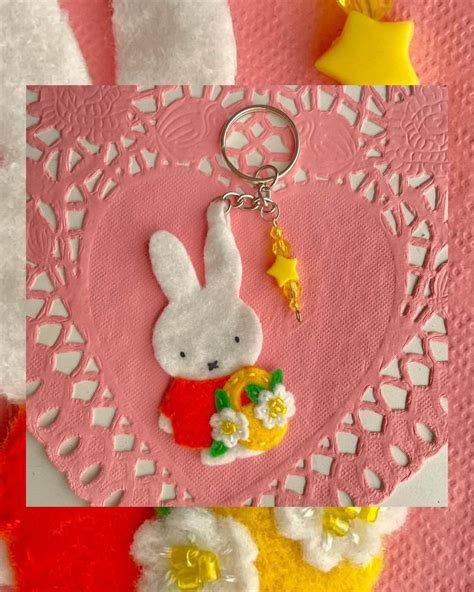 Springtime Miffy Handmade Felt Beaded Keychain Etsy Handmade Felt Felt Beads Felt Toys