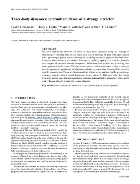 Pdf Intermittent Chaos In Three Body Dynamics