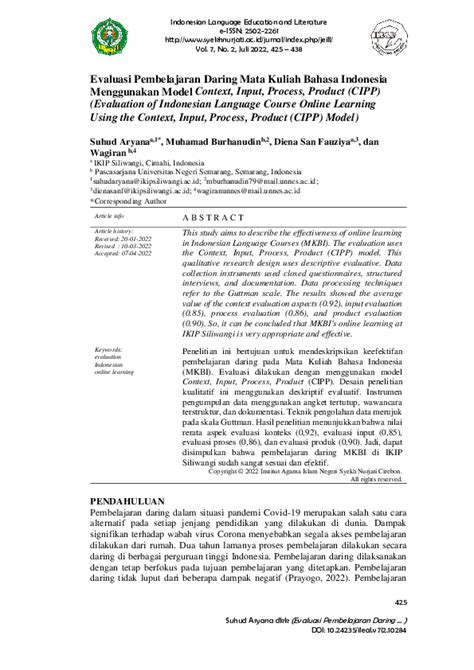 Pdf Evaluasi Pembelajaran Daring Mata Kuliah Bahasa Indonesia