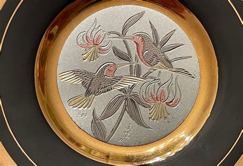 Hummingbird Plate…art Of Choking Miniature Collectible Plate…black