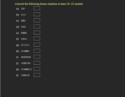 Solved Convert The Following Binary Numbers To Base 10 12