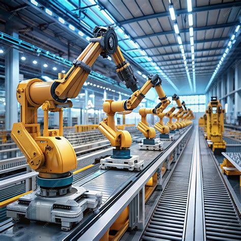 Smart Manufacturing Robots On The Assembly Line Premium Ai Generated