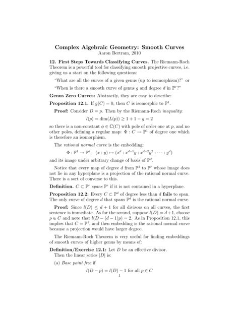 Complex Algebraic Geometry Smooth Curves