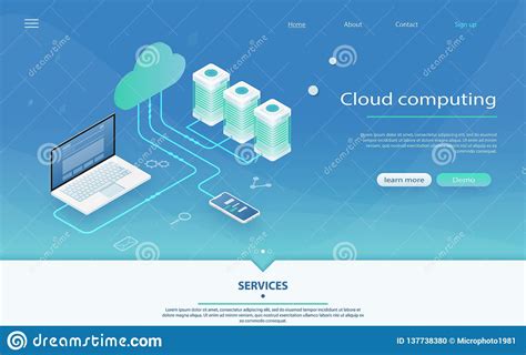 Cloud Computing Concept Online Computing Storage 3d Isometry Stock Vector Illustration Of