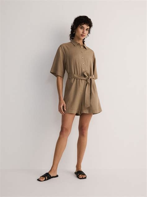 Kombinezon Z Dodatkiem Lnu Kolor Brązowy Reserved 846ax 98x