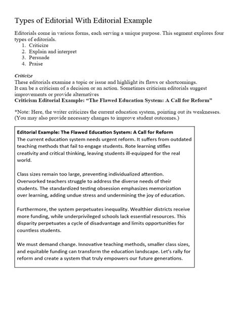 Types Of Editorial With Editorial Example Pdf