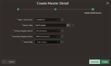 Sql Oracle Apex Master Detail Page Creation Ora 06531 Error Stack