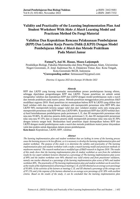 pdf validity and practicality of the learning implementation plan and