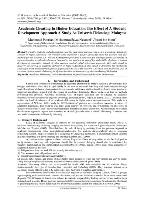 Pdf Academic Cheating In Higher Education The Effect Of A Student