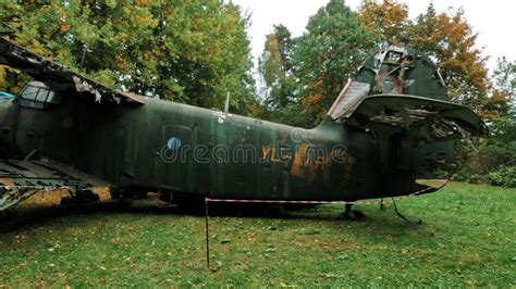 Old Destroed Soviet Russian Propeller Plane The Remains Of A Powerful Aeroflot Of The Ussr