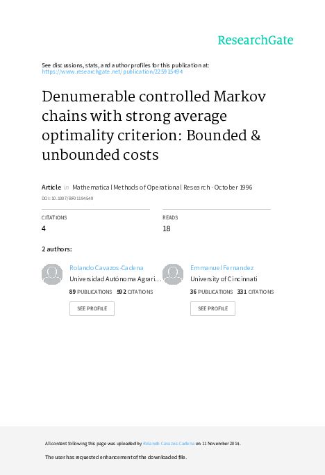 Pdf Denumerable Controlled Markov Chains With Strong Average Optimality Criterion Bounded