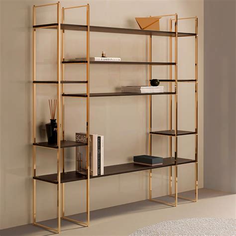 Stylish Brass And Wood Bookcase Juliettes Interiors