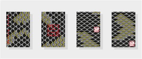 커버에 대 한 세련 된 현대적인 디자인 서식 파일의 집합입니다 국립 동양 패턴 잉어 잉어의 다 색된 물고기 비늘 벡터 일러스트입니다 3차원 형태에 대한 스톡 벡터 아트 및