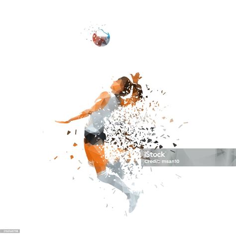 배구 선수 여자 산산조각 효과 측면 보기와 고립된 낮은 폴리 벡터 일러스트 레이 션 배구에 대한 스톡 벡터 아트 및 기타 이미지