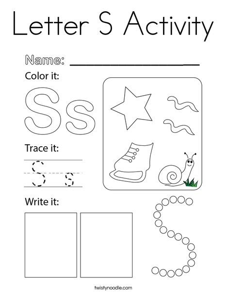 Letter S Activity Coloring Page Twisty Noodle