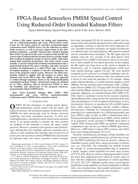 Pdf Fpga Based Sensorless Pmsm Speed Control Using Reduced Order